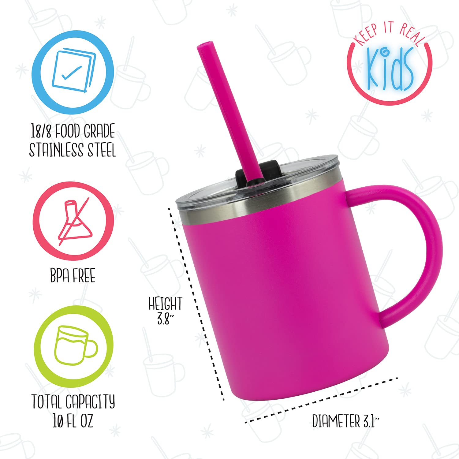 Real Deal Steel "Keep it Real Kids Mugs - 100% Lead and BPA Free Kids Coffee Mug for Hot Chocolate - Set of 2