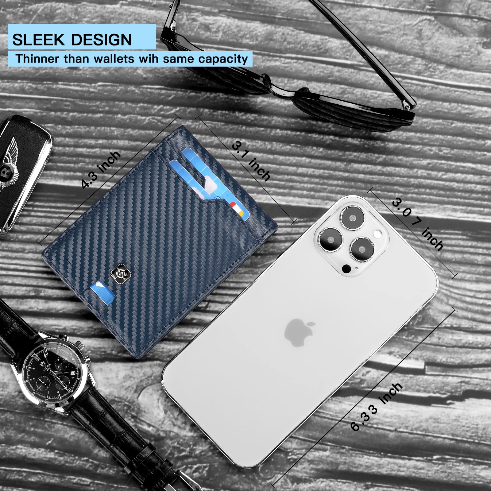 SHOUCANGAR Mens Wallets Slim Bifold Wallets for Men Front Pocket Wallets RFID Blocking Credit Card Gift Cards Holder for Men with 12 Slots (A Dark blue)