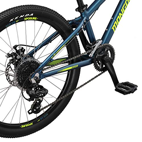 Mongoose Switchback Youth Mountain Bike with 24-Inch Wheels in Navy Blue, Aluminum Hardtail Frame, 8-Speed Drivetrain, and Mechanical Disc Brakes