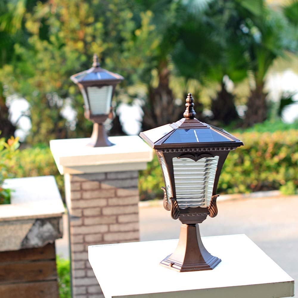 Mopoq Outdoor Solar Light Garden Pillar Light Home Super Bright Outdoor Wall Column Lantern Column Lawn Intelligent Lighting Control Corrosion Resistant Waterproof IP55 (Dark Brown)