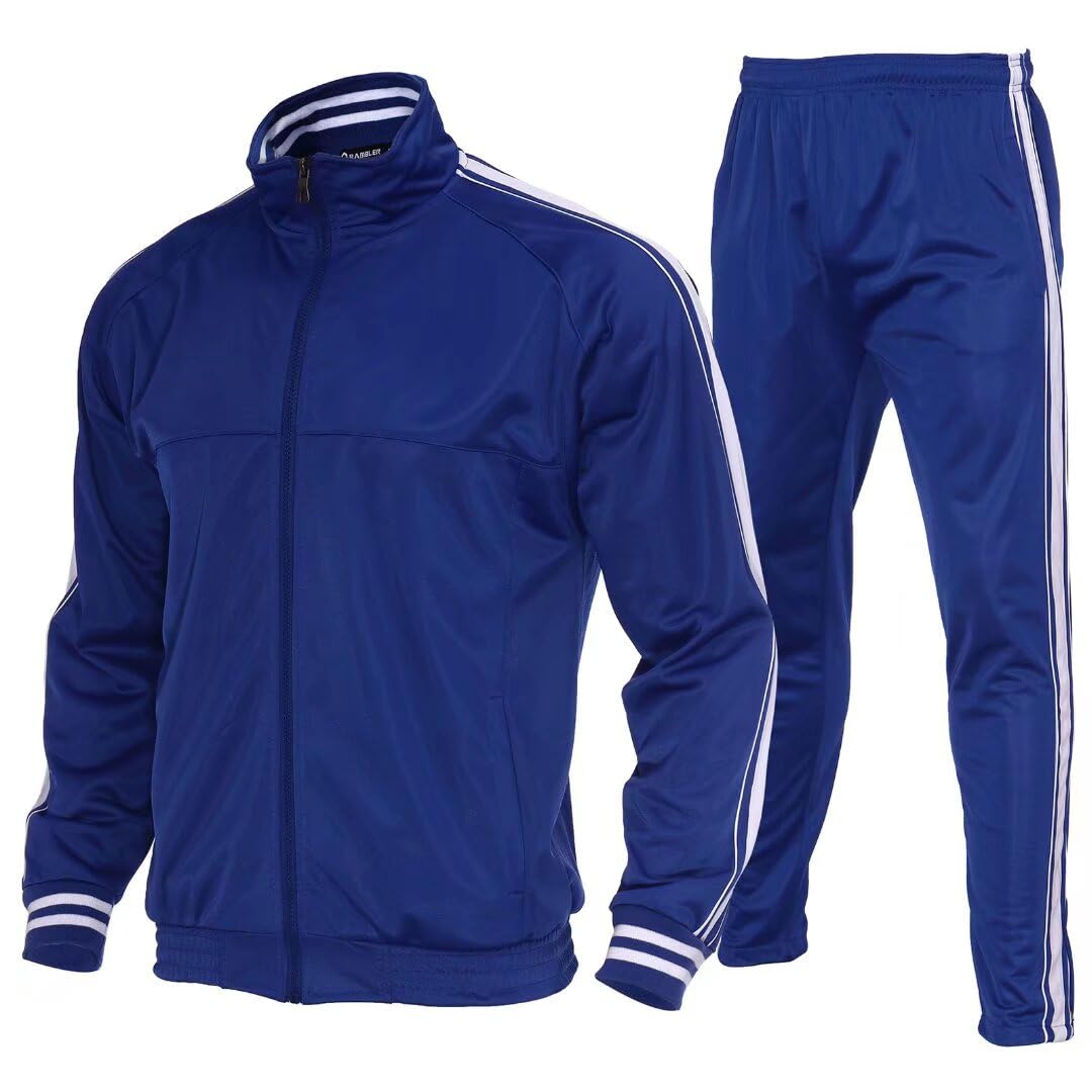 R RAMBLER 1985 Zusmen Mens Athletic 2 Piece Tracksuit Sets Casual Jogging Suits Full Zip Sports Set Stand-up collar Sweatsuit fo Men RoyalblueXXL