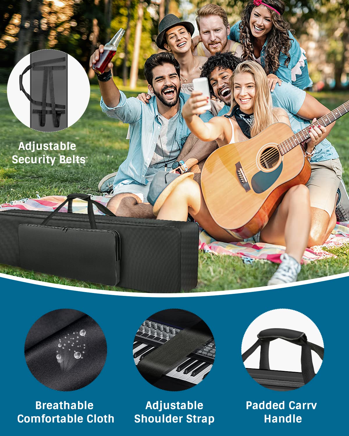 STNFAREBI 88 Key Keyboard Case Soft (Interior Size:52"*12"*6") for Electric Piano Keyboard Gig Bag with Adjustable and Portable Backpack Shoulder Strap and 6mm Papped Cotton