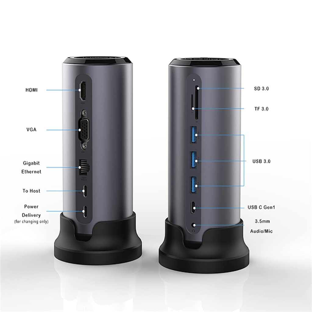ZSEDP 12 in 1 USB C HUB Dock USB C to Multi RJ45 VGA USB 3.0 USB C Data with PD Power (100W )