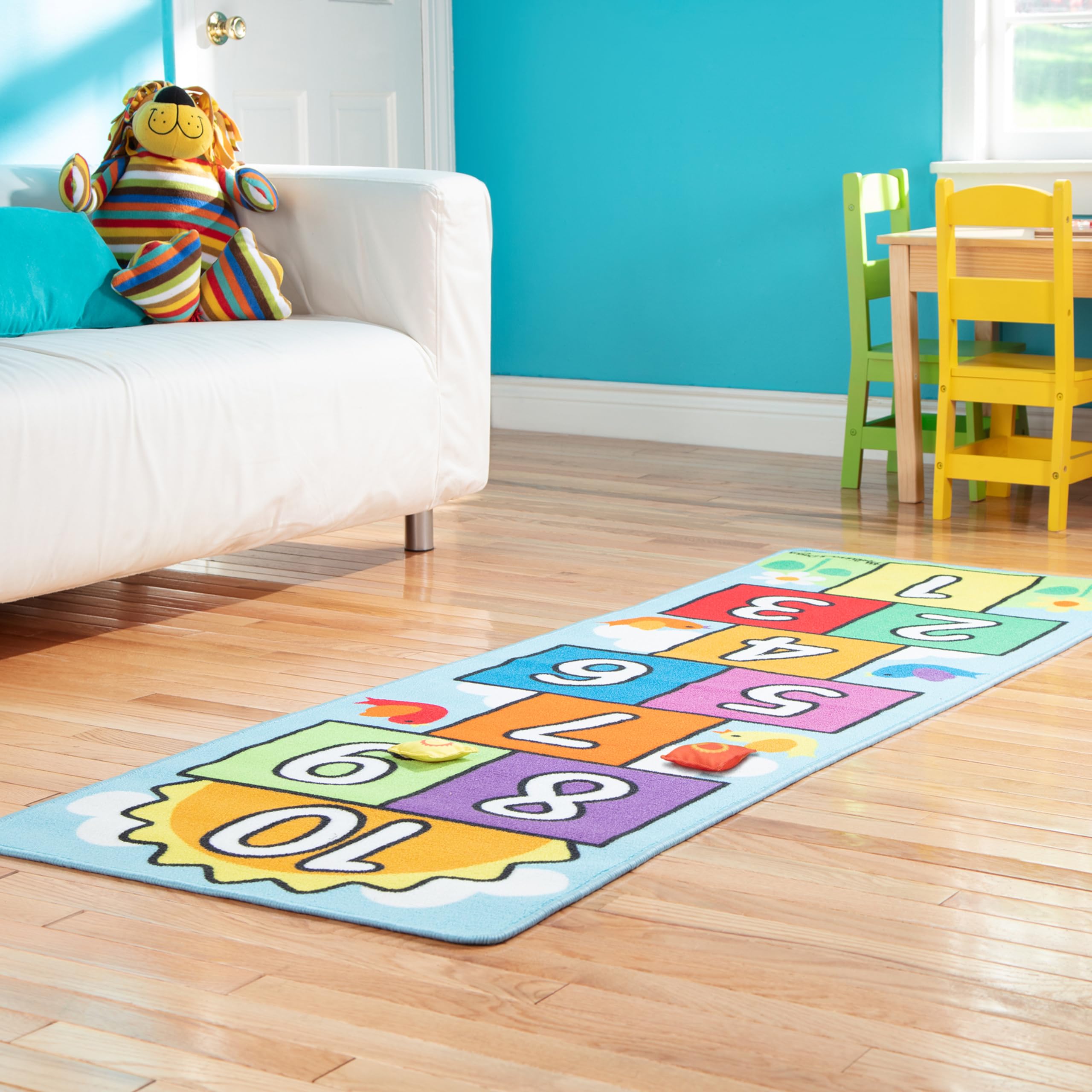 Melissa & Doug Hop & Count Hopscotch Rug (Play Space & Room Decor, Skid-Proof Backing, 27β H x 5.5β W x 5.5β L) - Classic Hopscotch Rug For Kids