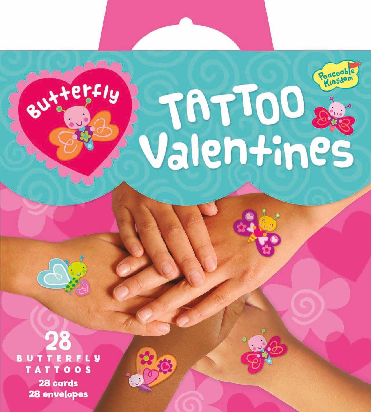 Peaceable Kingdom Butterfly Temporary Tattoo Super Valentine Card Pack