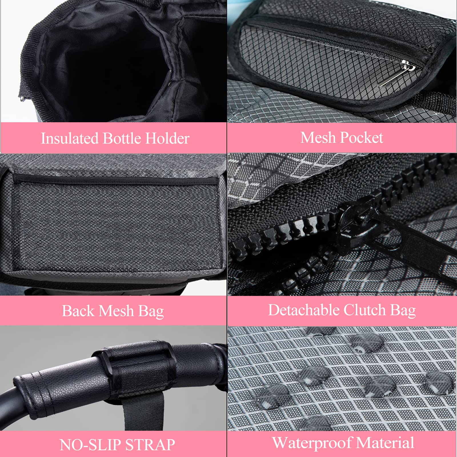 Tydast Universal Baby Stroller Organizer with Cup Holder, Detachable Zipper Pocket, Adjustable Shoulder Strap, Large Capacity for Baby Essentials, Compact Design with Non-Slip Strap Fits Any Strollers