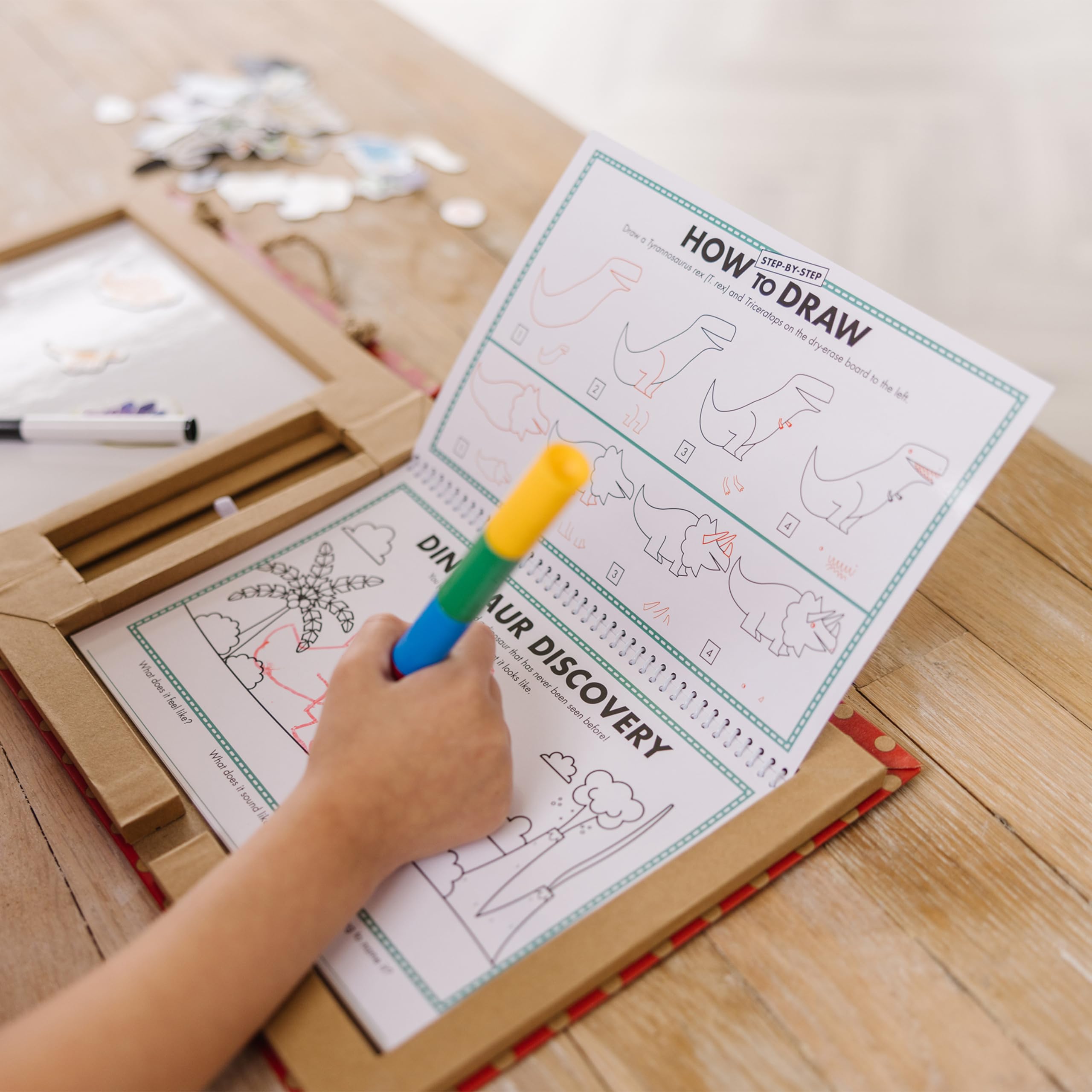 Melissa & Doug Natural Play: Play, Draw, Create Reusable Drawing & Magnet Kit β Dinosaurs (41 Magnets, 5 Dry-Erase Markers)