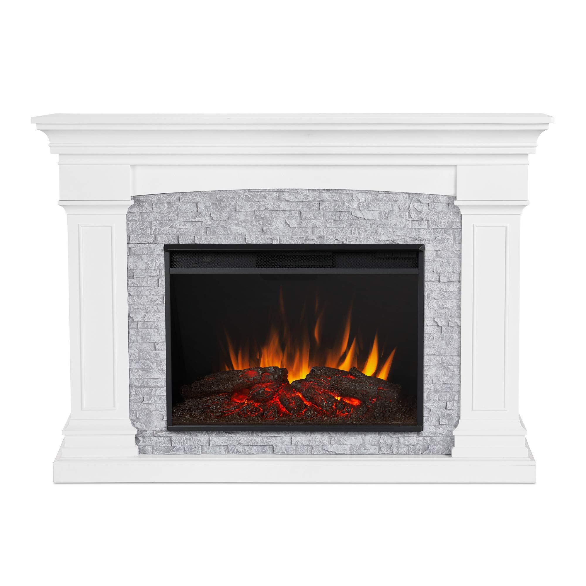 Real Flame Deland Grand Electric Indoor Fireplace with Remote Control, Realistic Infrared Fireplace with Heater, White