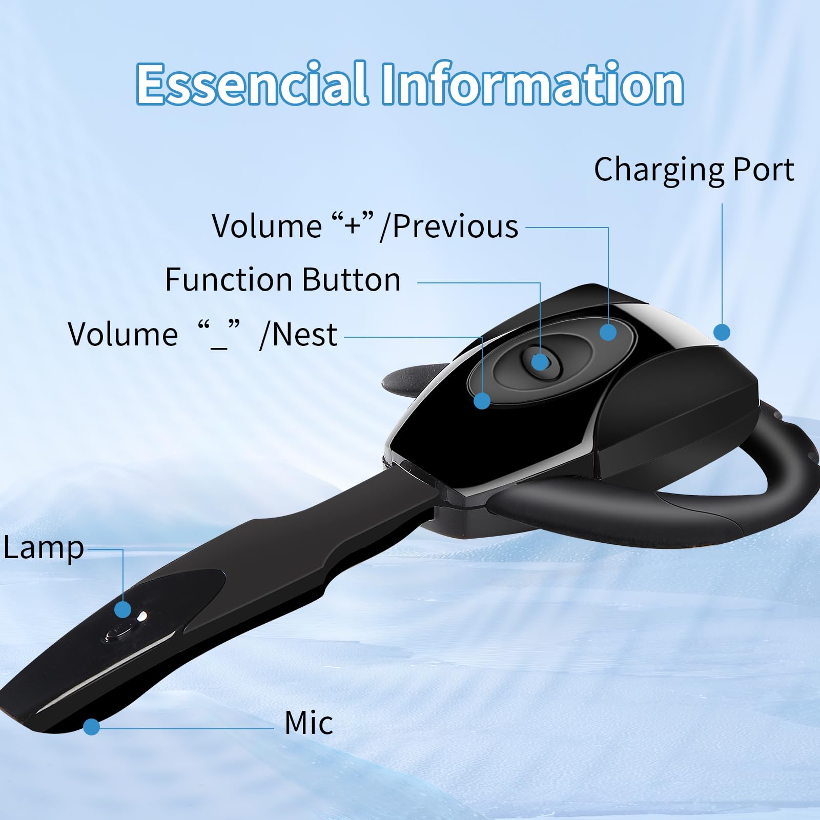 ZABBOW Bluetooth Earpiece,Scorpion Bluetooth Headset with Noise Cancelling Microphone,Handfree V5.0 Earphone for Sport Office Driving,Supports for iOS Android Cell Phone (with Charging Case)