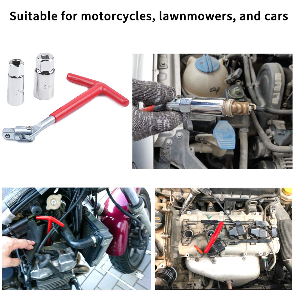 MIKKUPPA Spark Plug Socket Wrench, T-handle Universal Spark Plug Wrench 16mm (5/8") & 21mm (13/16") Remover Installer