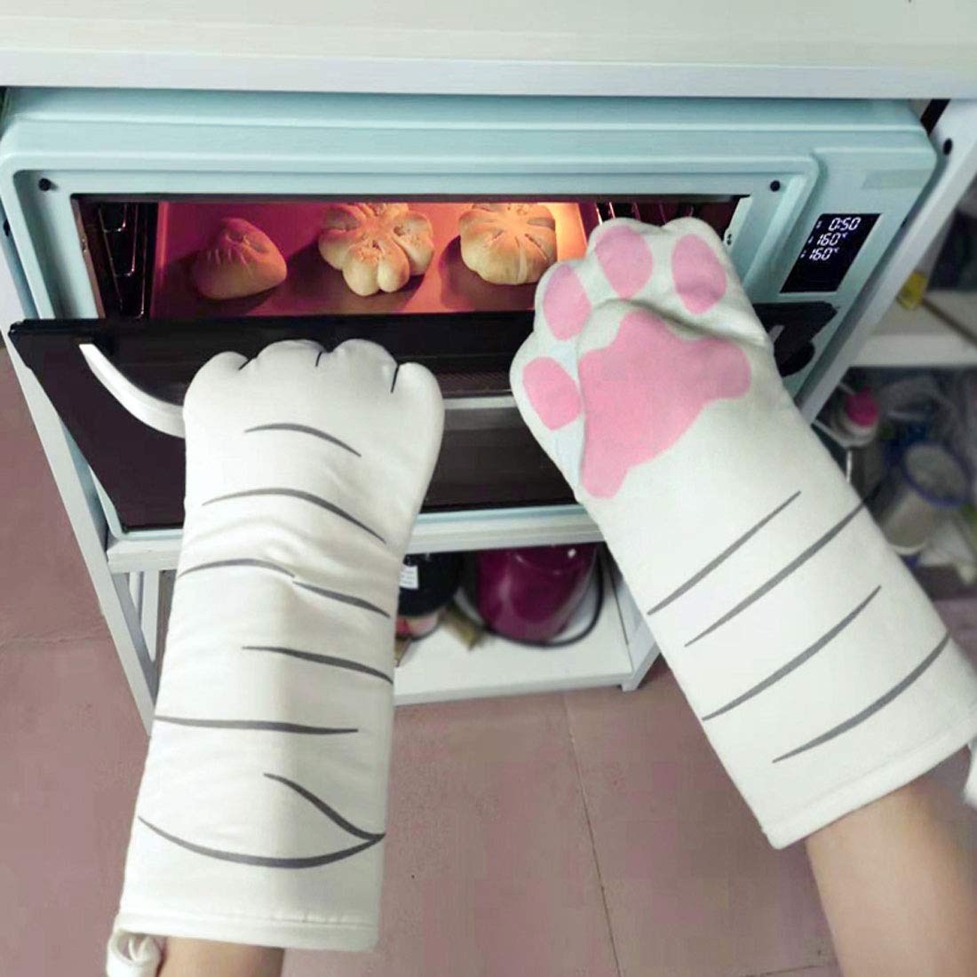 Rosavida Oven Mitts Gloves 1 Pair Heat Resistant 480 β Cat's Claw Creative Kitchen Potholders Baking Gloves Comfortable Thickened Cotton Lining Anti-Scald Gloves