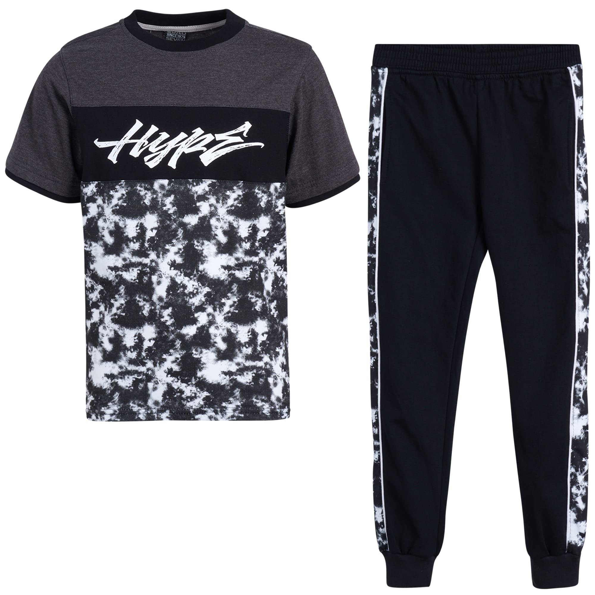 Quad Seven Boys' Activewear Set - Short Sleeve T-Shirt and Jogger Sweatpants, Size 16/18, Black Hype