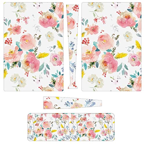 Watercolor Romantic Floral Full Protective Skin Cover Design Wrap Decal Sticker Compatible with PS5 Digital Edition Console and Controller
