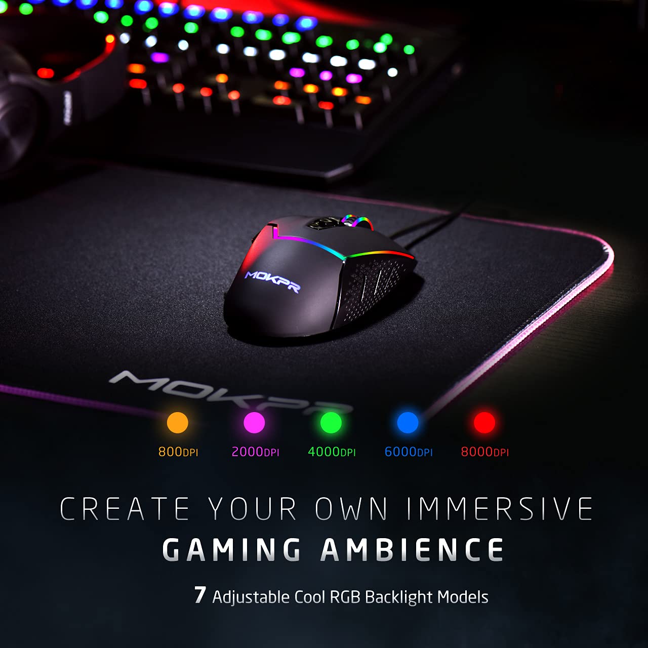 RGB Gaming Mouse Wired, 8000 DPI - 1000Hz Polling Rate - 8 Programmable Buttons - Mechanical Switches - Fire Button - 5 Adjustable DPI, Ergonomic USB Computer Gaming Mouse for Laptop PC Mac Work