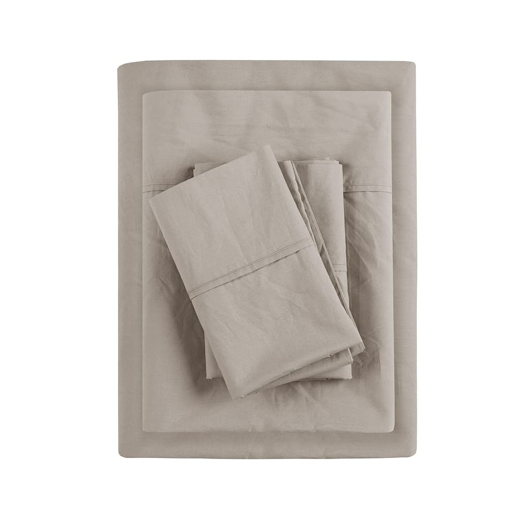 Madison Park 100% Cotton Percale Brushed Highly Breathable Moisture Absorbing 4 Piece Sheet Set, King Size, Khaki