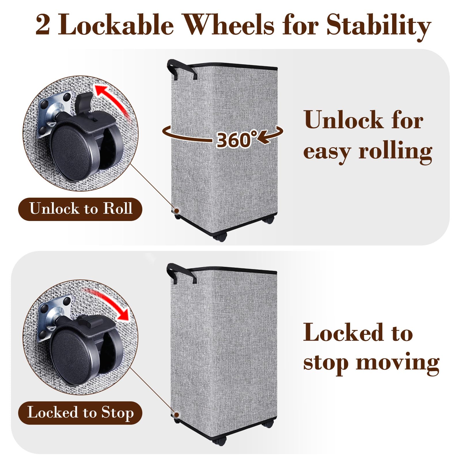 PHESWISOM 90L Large Rolling Laundry Hamper, Laundry Basket with Wheels and Handle for Storage, Dirty Clothes Hamper for Laundry, Tall Laundry Basket, Collapsible Laundry Hamper for Bathroom Dorm, Grey