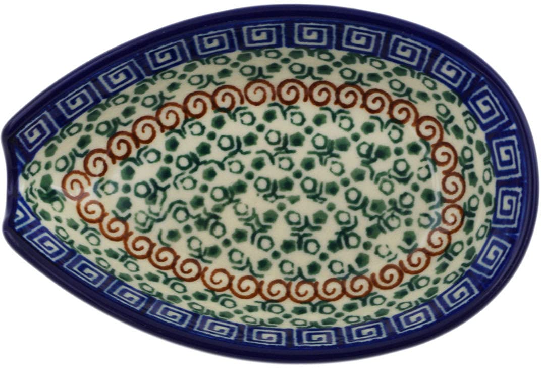 Polish Pottery 4¾-inch Spoon Rest made by Ceramika Artystyczna (Grecian Sea Theme) + Certificate of Authenticity