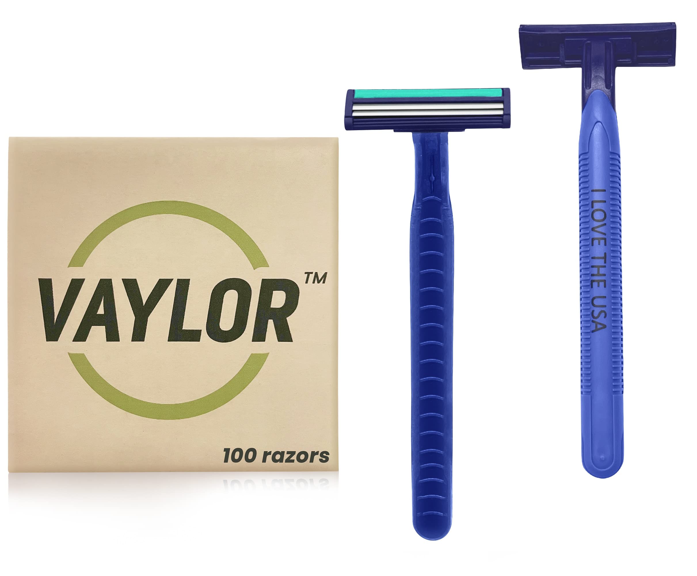 Vaylor 2 Blade Mens Disposable Shaving Razor, Shaving Inspiration - I LOVE THE USA, 100 Count