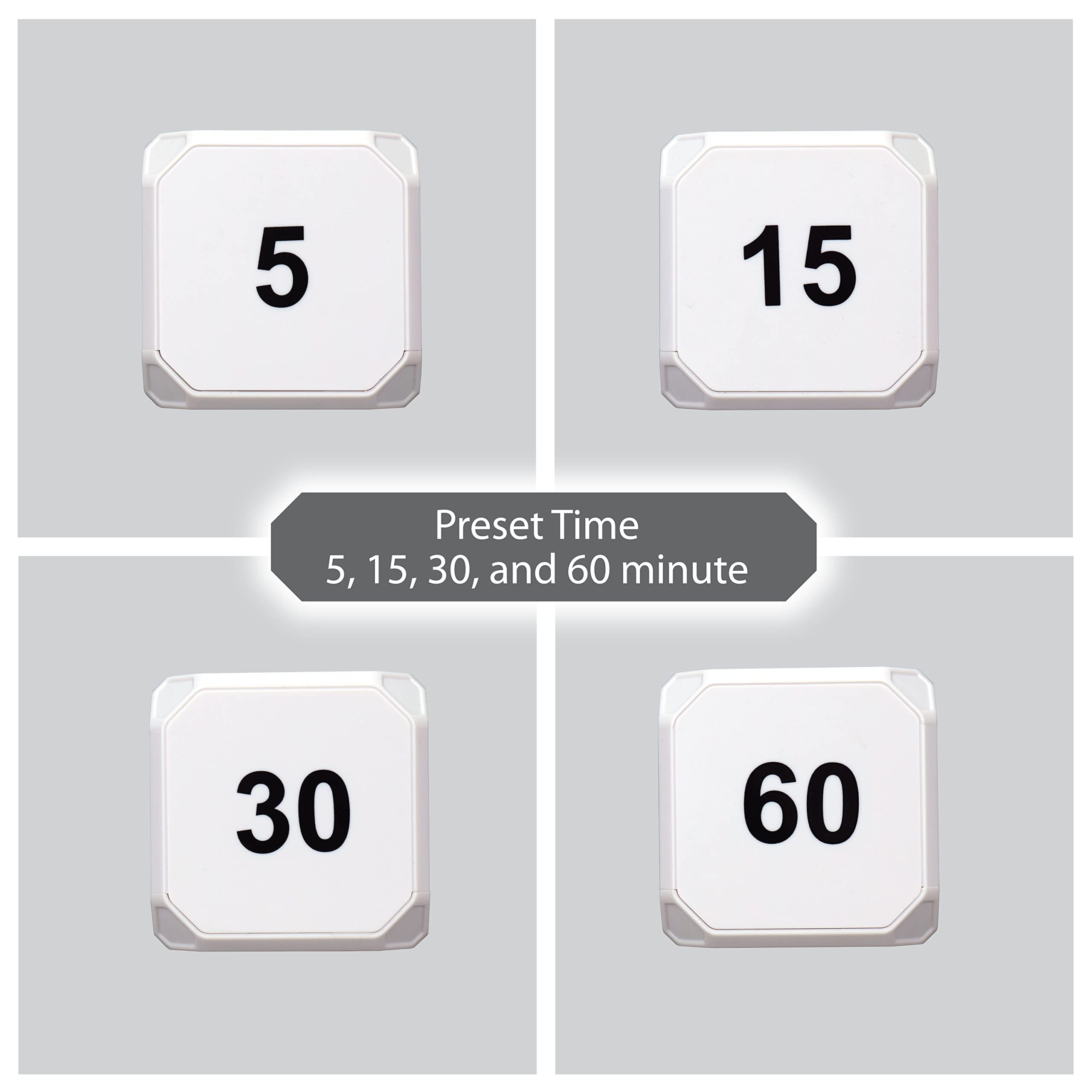 TimeCube Plus Preset Timer with 4 LED Light Alarm for Time Management, and Countdown Settings (White - 5,15,30,60 min)