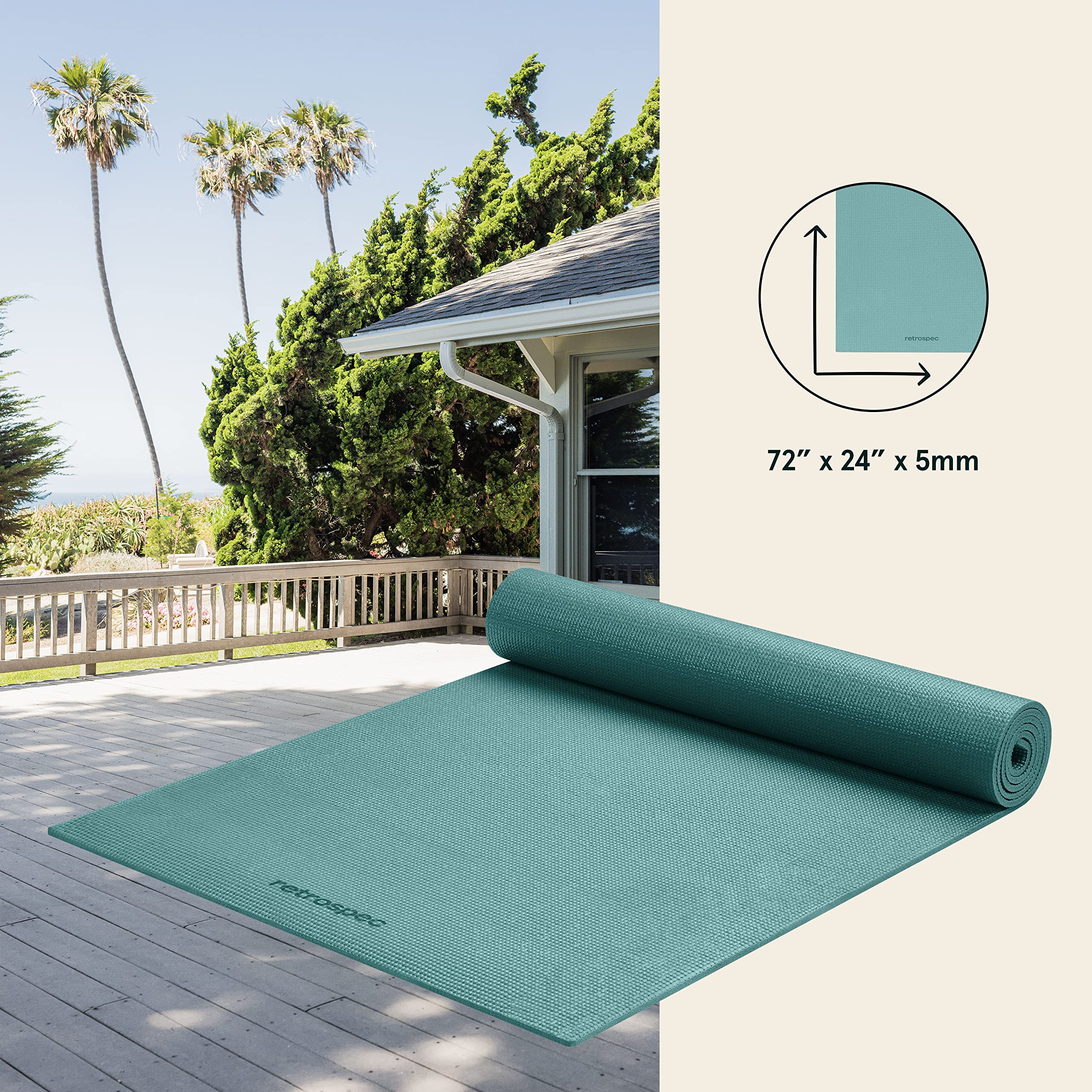 Retrospec Pismo Yoga Mat for Men & Women - 72β x 24β x 5mm - Extra Long Non Slip Exercise Mat for Yoga, Pilates, Stretching, Floor & Home Workouts - Blue Ridge