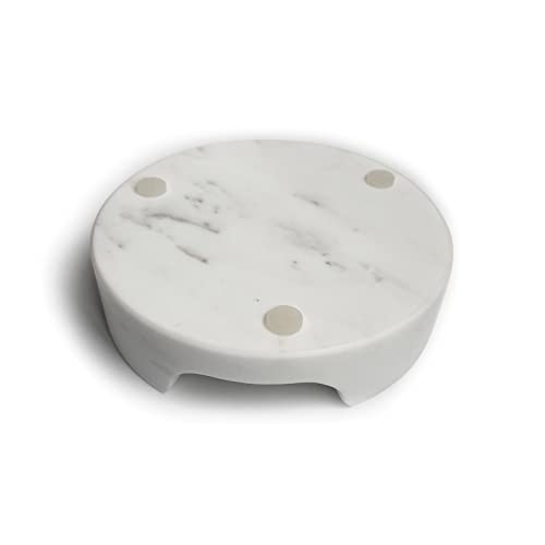StonePlus Natural Marble Round Small Spoon Rest for Stove Top Spatula Fork Ladle Utensil Rest Keeper,Cooking Spoon Organizer,Kitchen Tool Spoon Holder (Jazz White)