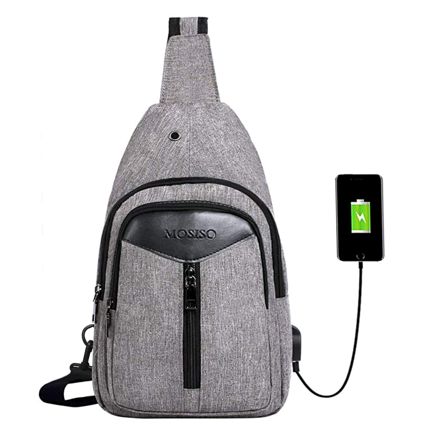 MOSISO Rope Sling Bag Hiking Daypack Unbalance Backpack with USB Charging Port, Dark Gray