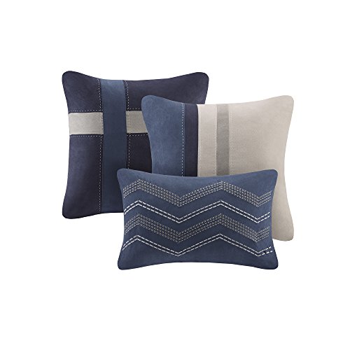 Madison Park Palisades Duvet Cover Full/Queen Size - Navy, Grey, Pieced Stripe Duvet Cover Set β 6 Piece β Micro Suede Light Weight Bed Comforter Covers