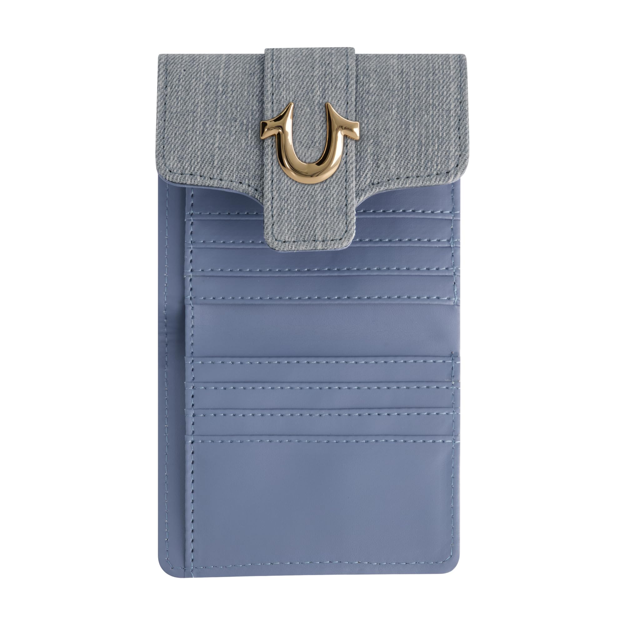 True Religion Women's Mini Wallet, Horseshoe Logo Small Compact Trifold Clutch Purse, Brown