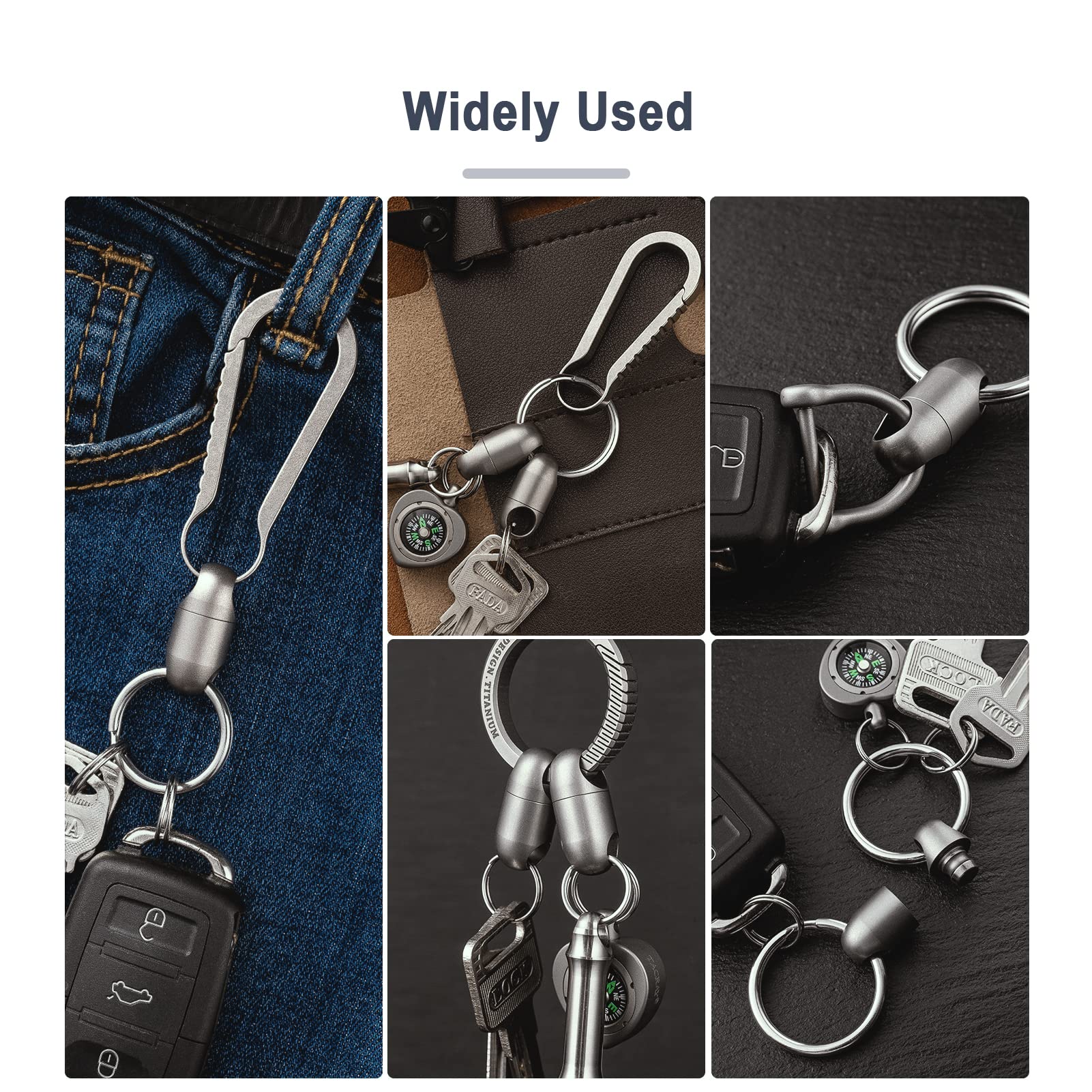 TISUR Swivel Keychain Clip, Titanium Detachable Pull Apart Key Chain, Key Ring Organizer Keychain For Men Women (1PC Swivel +2SUS key rings)