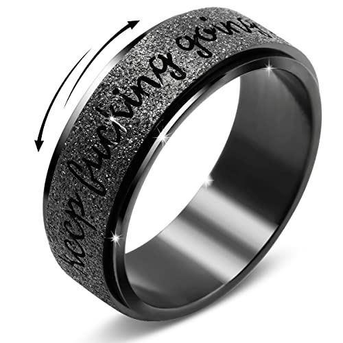 Spinner Ring Anxiety Ring for Women Men Titanium Stainless Steel Fidget Ring For Anxiety for Women 8mm Width Black Color Size 8