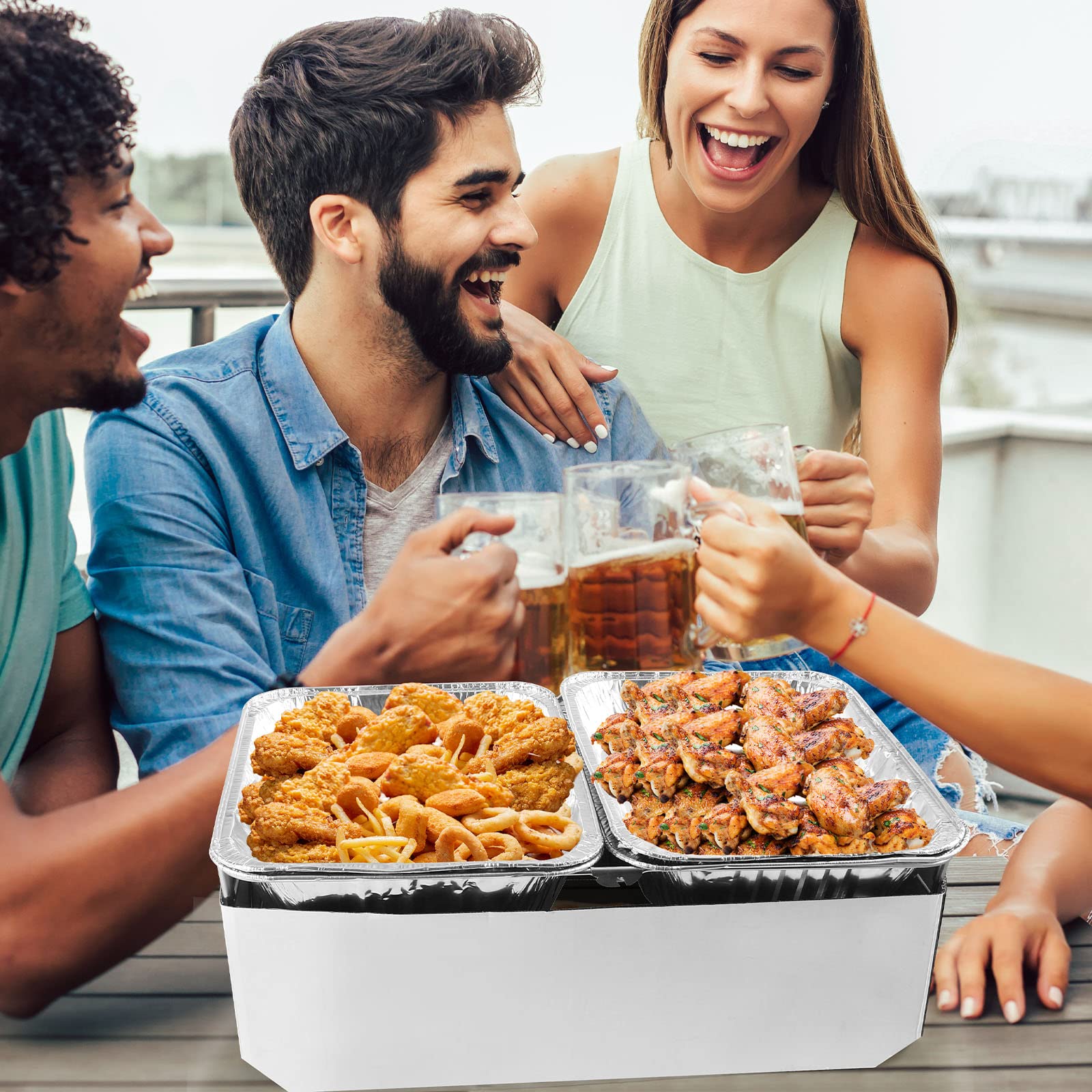 Restlrious Chafing Dish Buffet Set Disposable 4 Pack Full Size Aluminum Buffet Serving Kit, Chafer Stand Kit for Food Warmer in 36 Pieces w/Food Pan Water Pan & Utensils, for Parties Events BBQ