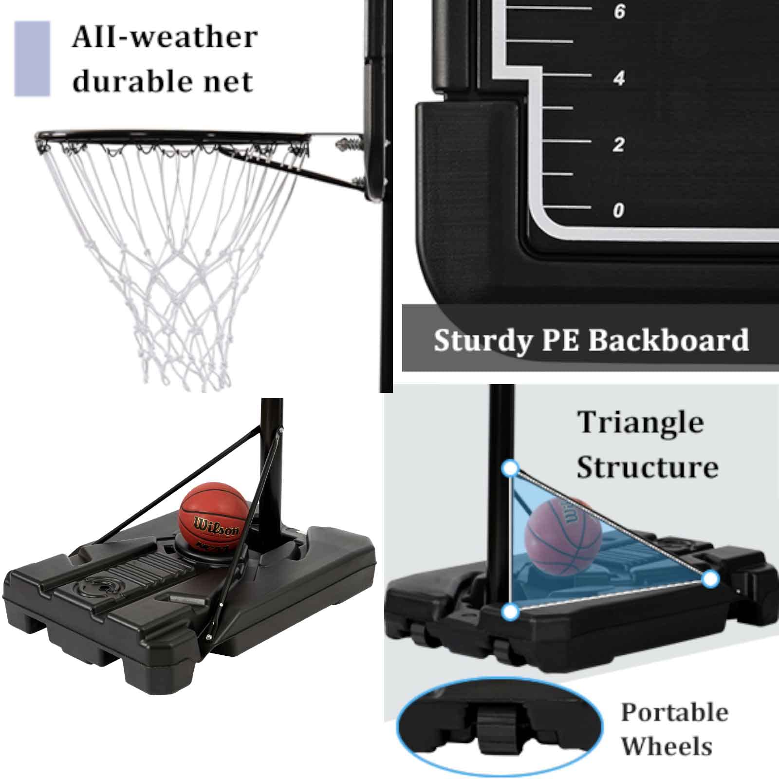 Ralch Wyscom Adjustable Basketball Hoop Goal with Vertical Jump Measurement, Portable and Mobile with Wheels Outdoor,6.6-10ft Height Easy Adjustment for Adults