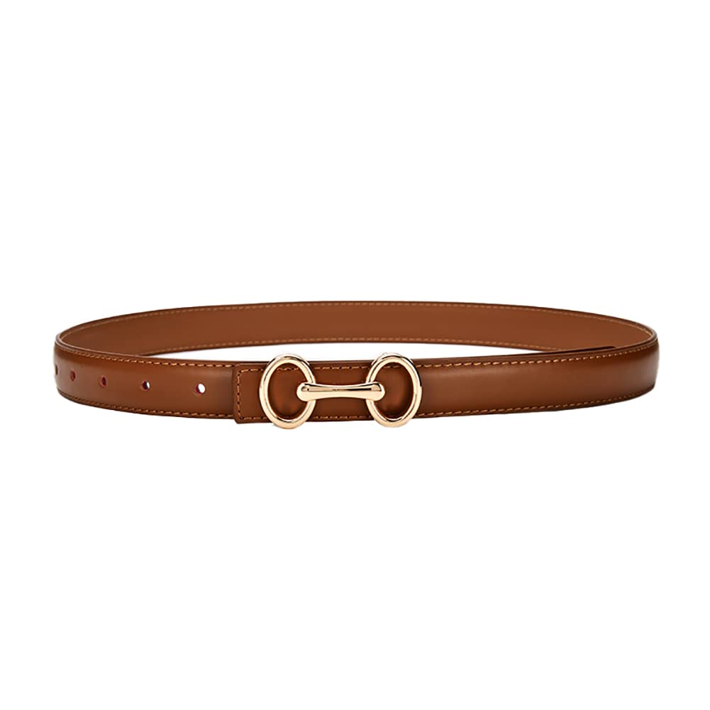 SPOMUNT Womens Classic Double Ring Buckle Design Leather Dress Belt,Fashion Belt for Jeans Pants (Brown, 105cm(Fits pants size 25"-33"))