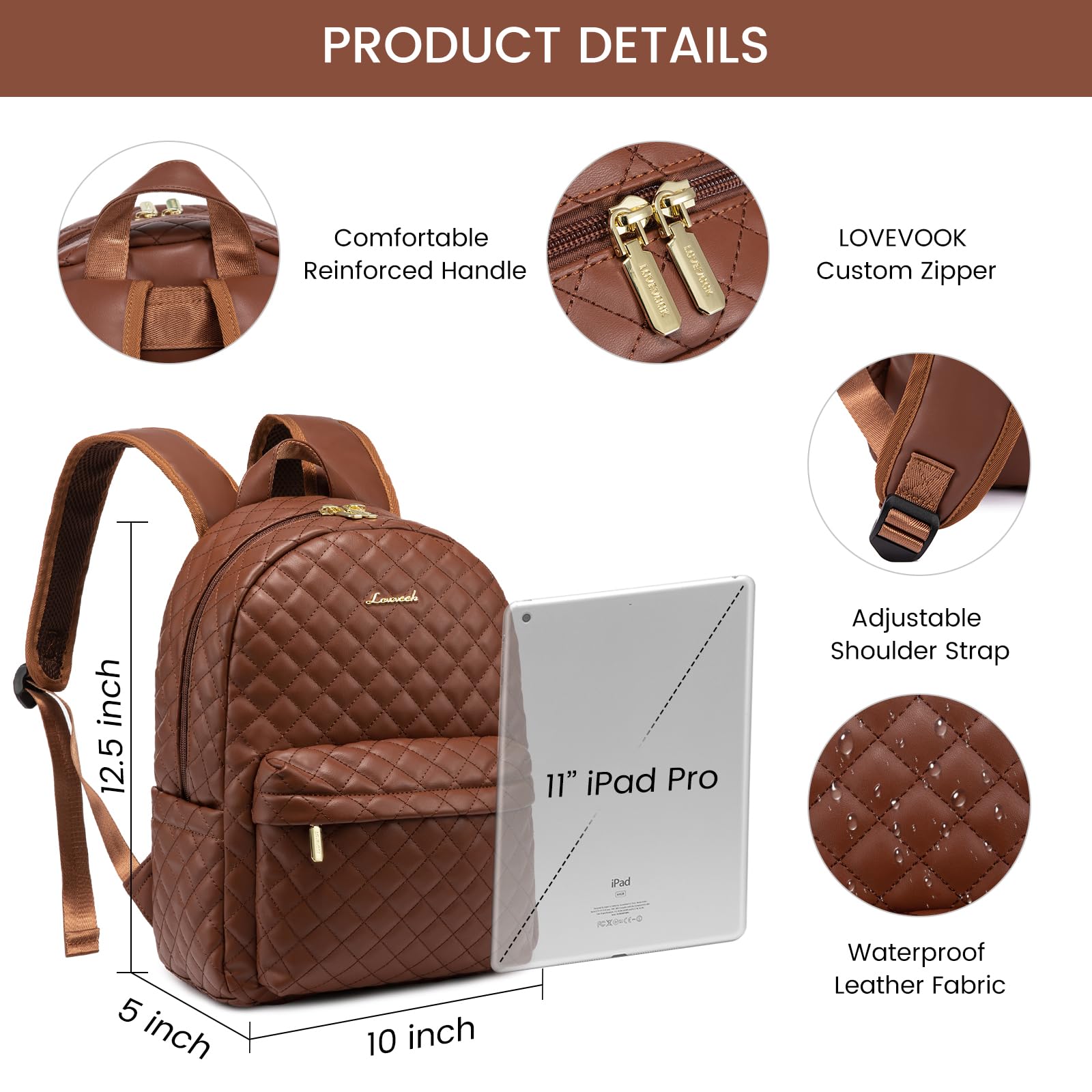 LOVEVOOK Backpack Purse for Women Fashion Mini Backpack, Waterproof Small Backpack for Women, Quilted Leather Backpacks for Work Travel Daily