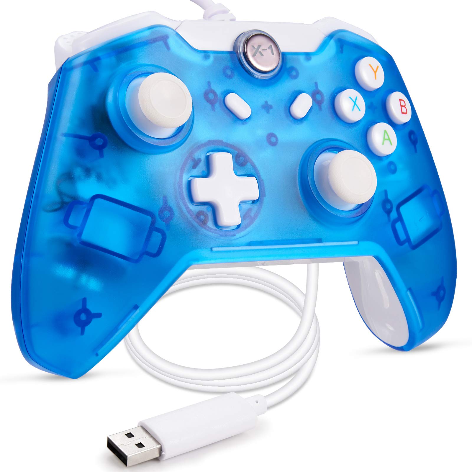 MODESLAB Wired USB Controller for Xbox One, Xbox 1s Controller Joystick Game pad Remote Compatible with Xbox One Console PC Windows 7/8/ 10 with Vibration LED Flicker - Blue