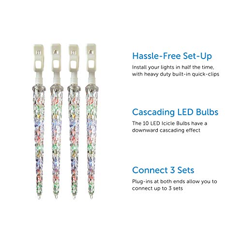 Noma LED Quick-Clip Cascading Shooting Star Icicle Christmas Lights | Built-in Clip-On Icicle Lights | 10 Multi-Color Bulbs | 12.6 Ft. White Wire Strand