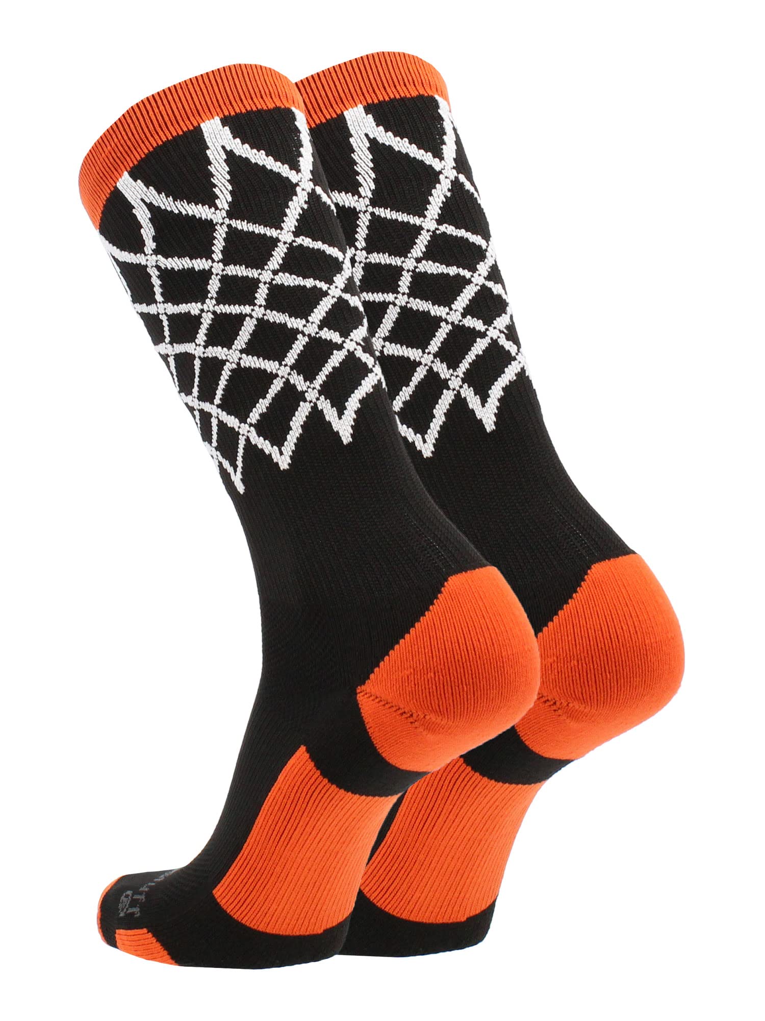 MadSportsStuff Crew Length Elite Basketball Socks with Net (Black/Orange, Medium)