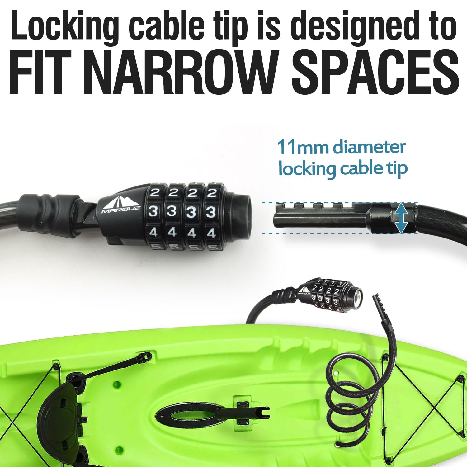 MARQUE Combination Bike Lock Cable- 3/8 inch (5FT, 10FT, 15FT, 25FT) Resettable Combination Lock, Anti-Theft Coiled Secutiry Cable for Bicycles, Kayaks, Paddle Boards, Gates&Outdoor Gear (10 FT)