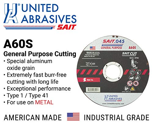 United Abrasives-SAIT 23106 A60S General Purpose Cut-Off Wheels (Type 1/Type 41 Flat) 6" x .045"x 7/8", 50-Pack