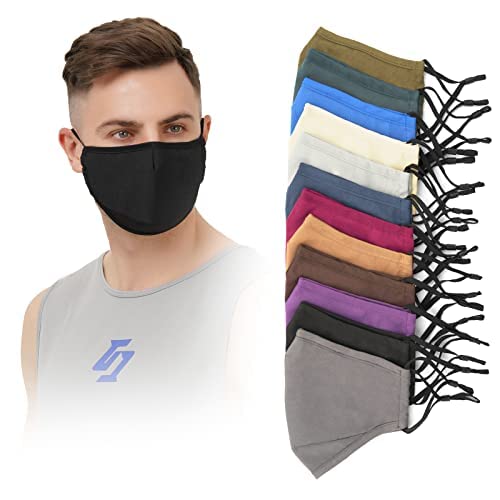 Reuseable Cloth Face Masks Washable for Women Men 12 Pack Breathable Face Mask with Nose Wire and Adjustable Ear Loops…