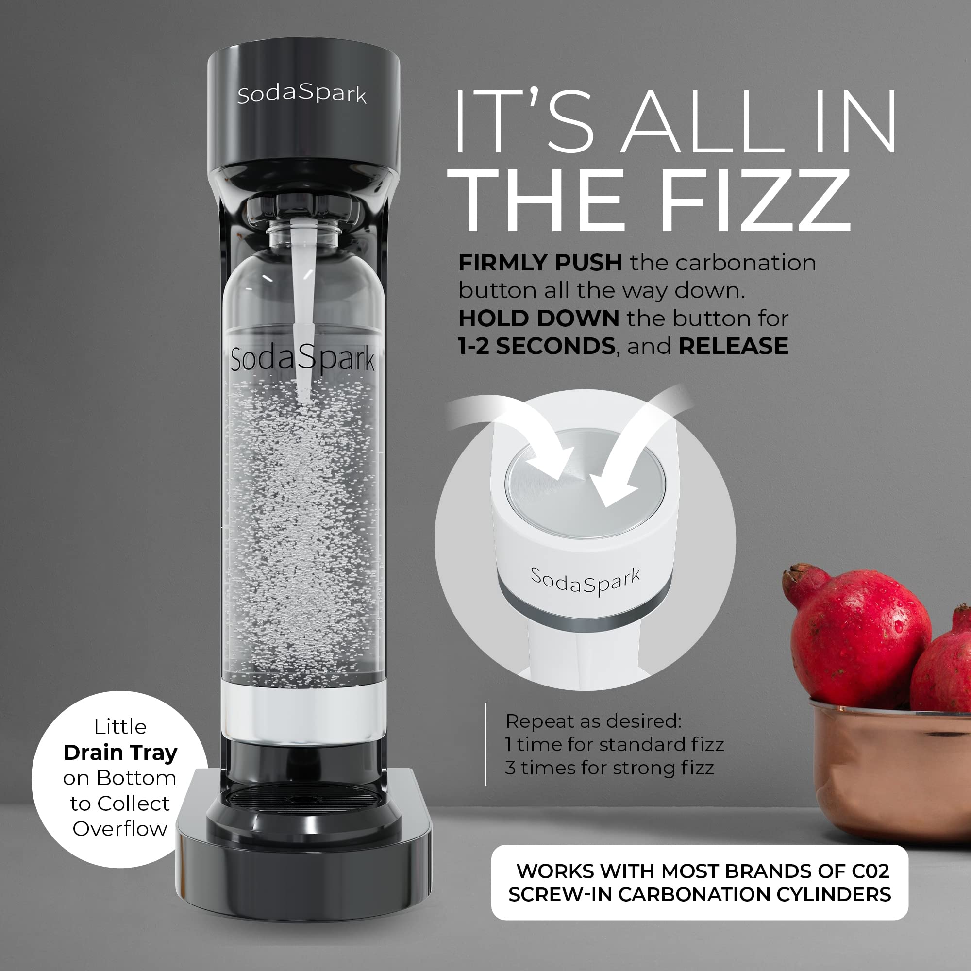 Soda Maker with BPA Free Bottle - CO2 Powered One Touch Fizz Control - Fresh Sparkling Water Maker - Homemade Sparkle Seltzer Streaming Machine, Carbonated Water Machine for Home [C02 NOT INCLUDED]