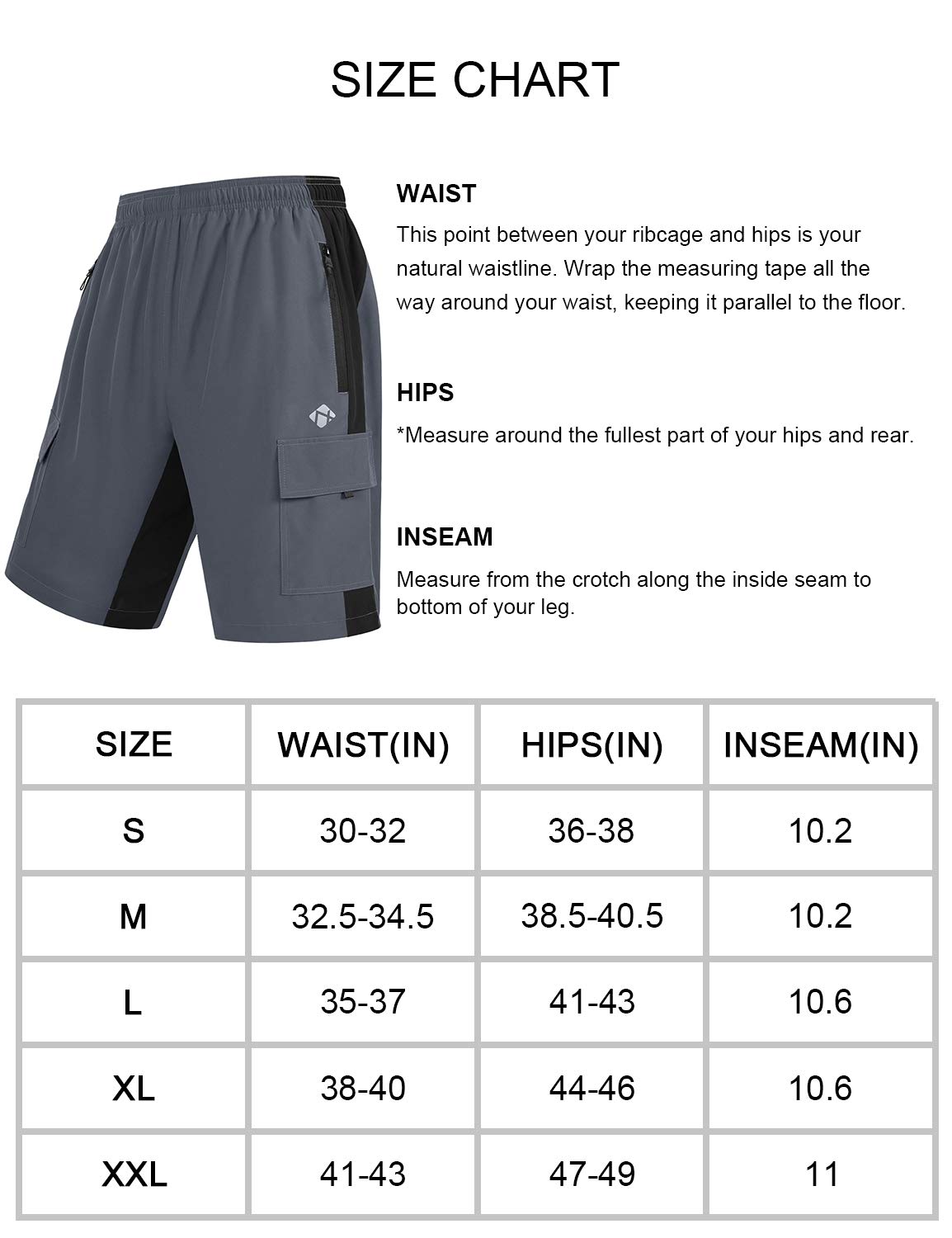 NOMINATE Mens Mountain Bike Shorts 3D Padded MTB Bicycle Cycling Shorts with Pockets Lightweight Quick Dry Grey