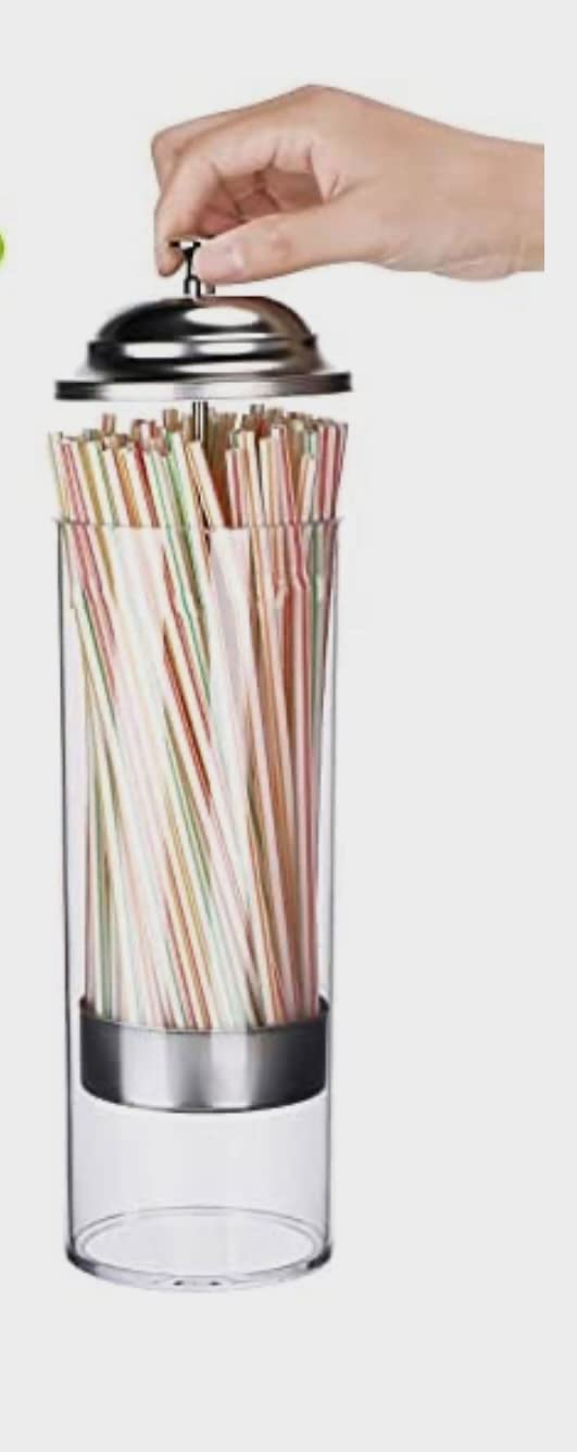 Straw Dispenser for Pencils with Stainless Steel Lid, Clear Acrylic Straw Holder, 100 Striped Plastic Straws