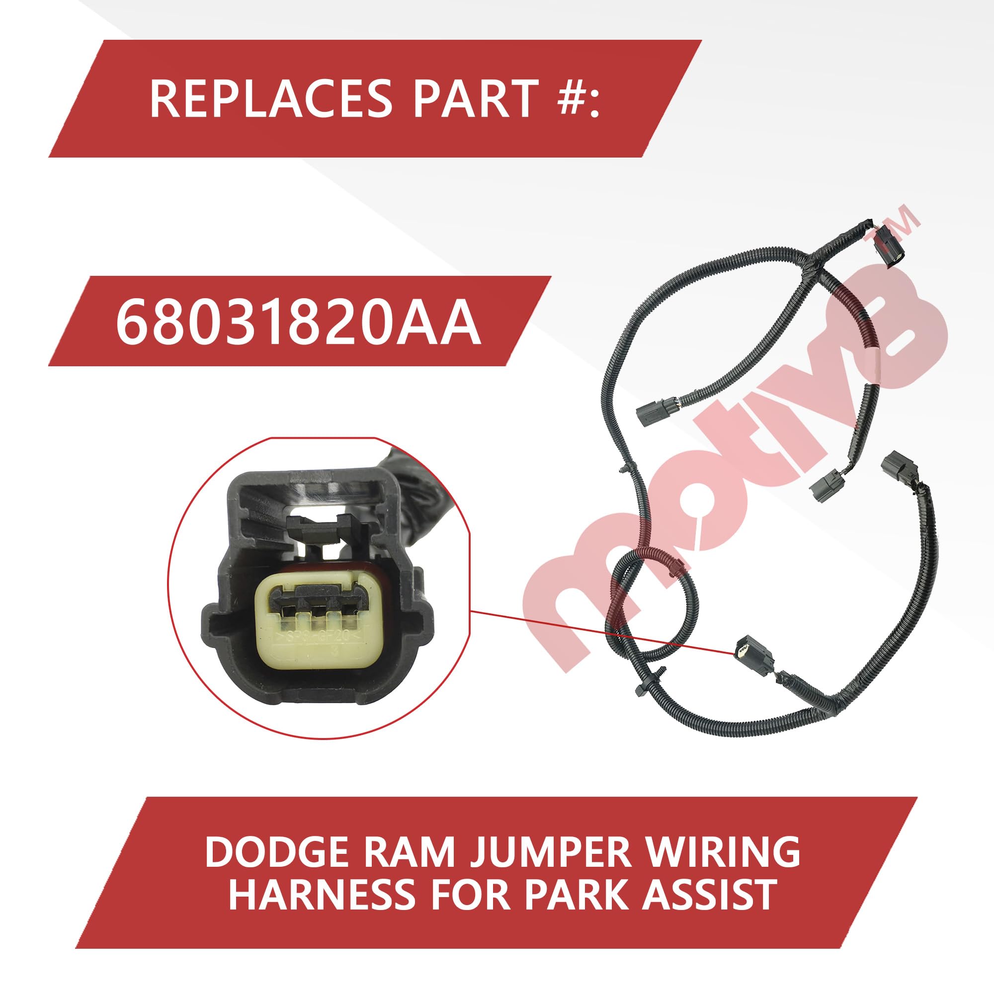 Motiv8 Dodge RAM Rear Parking Assist Wiring Harness, Jumper 1500 09-10, 2500 3500 10, 11-18 RAM 1500 2500 3500, 19-20 RAM 1500 Classic | Backup Sensor Light Wiring Harness Warning System | 68031820AA