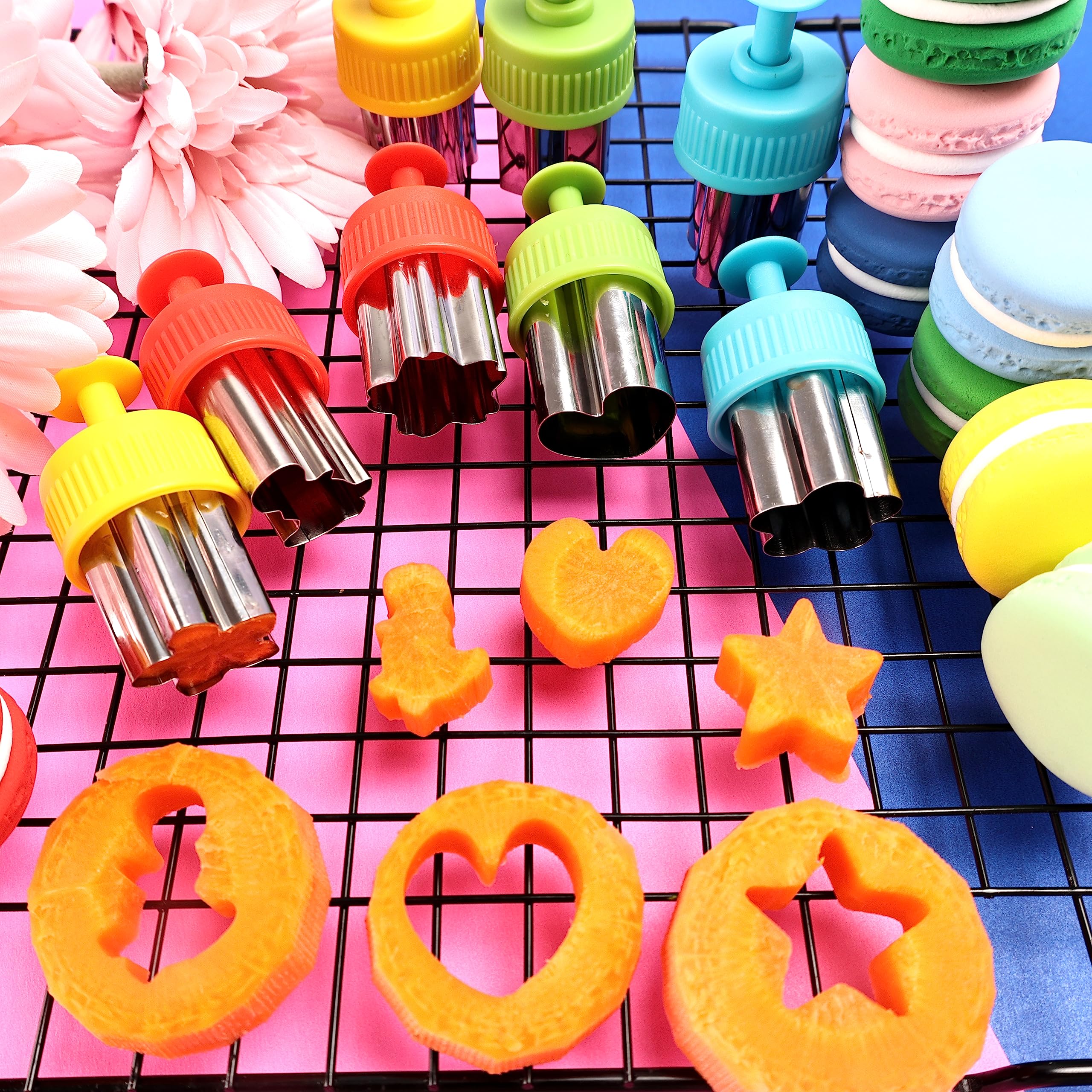 Vegetable Cutter Shapes Set - Press-type Mini Cookie Cutters Fruit Cookie Pastry Stamps Mold for Kids Baking and Food Supplement Tools Accessories (8pack)