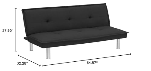 Majnesvon Modern Fabric Sofa Bed Futon with Chrome Legs Convertible Folding Sofa Bed, 3 Angles Adjustable Back for Compact Living Spaces,Apartments Office Dorms, Red, Black + Fabric + Foam