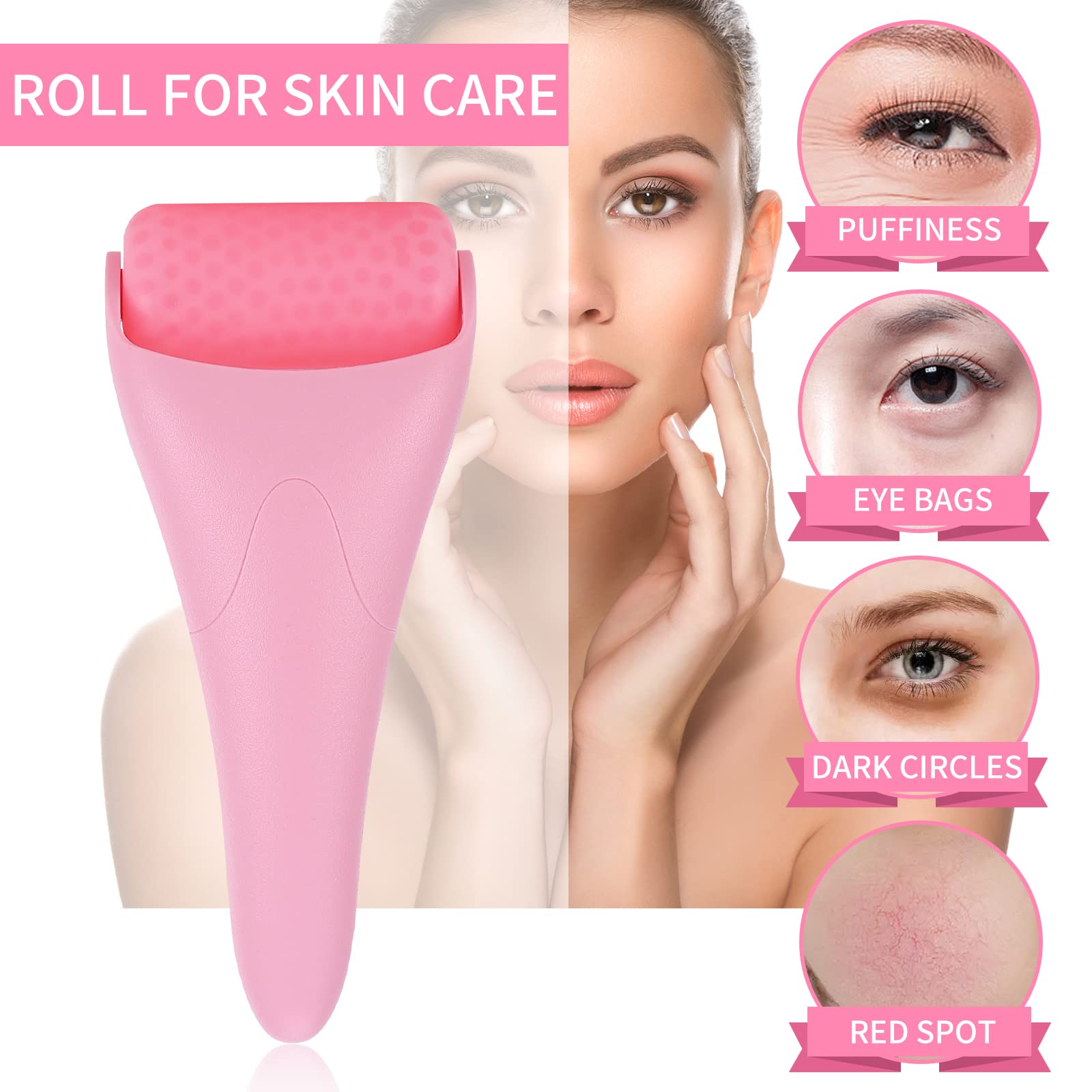 ZZWOOD Ice Roller for Face, Premium Self-Care Face Roller, Skin Care Tools for Face Eye Puffiness, Ice Face Roller to Soothe Skin (Pink)