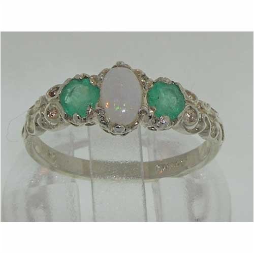 LetsBuyGold 925 Sterling Silver Natural Opal and Emerald Womens Promise Ring - Size 5.5