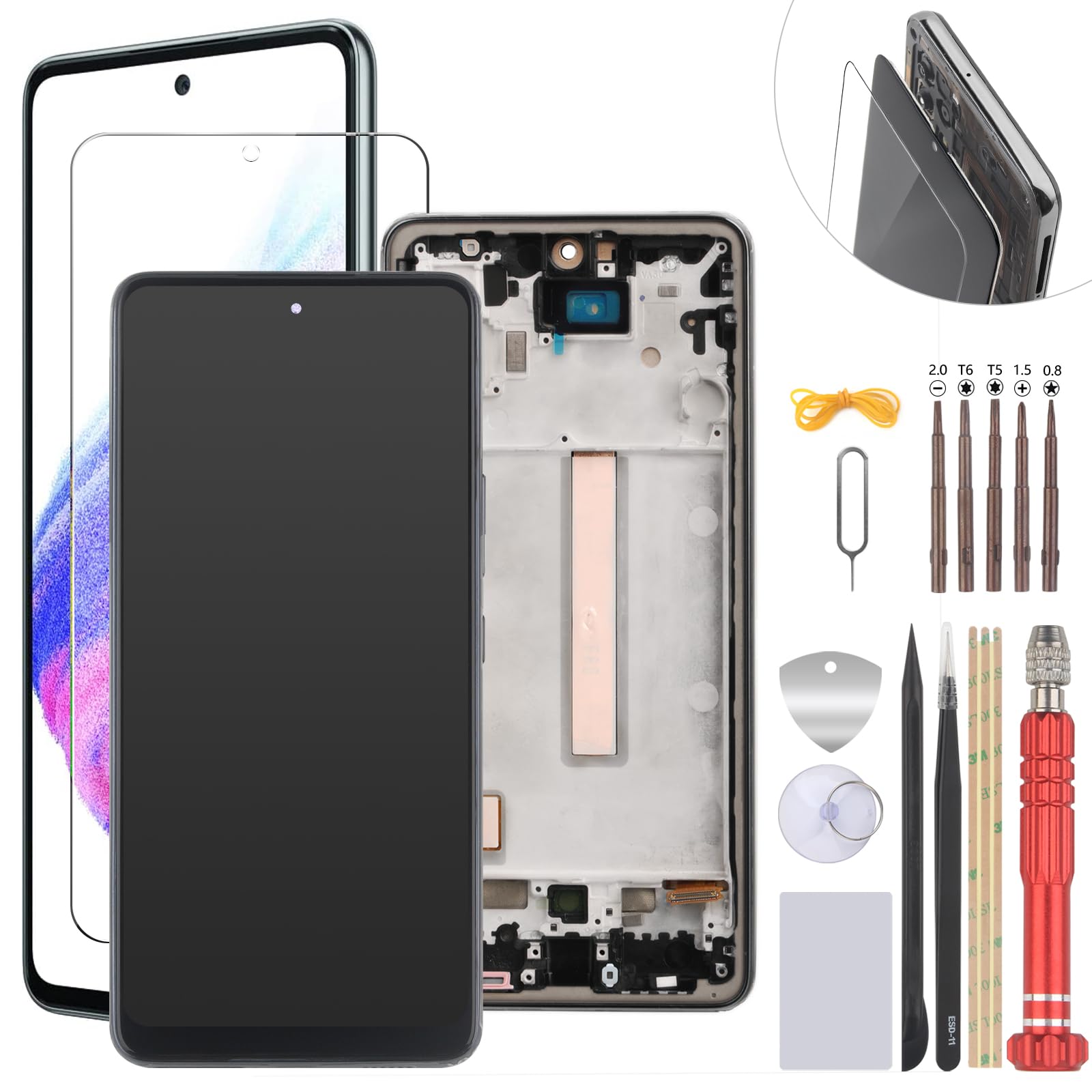 Ocolor Incell LCD Screen for Samsung Galaxy A53 5G A536U Screen Replacement for Samsung A53 5G A536B Touch Display Digitizer Assemblywith with Tools[Black with Frame] (No Fingerprint Unlock Support)