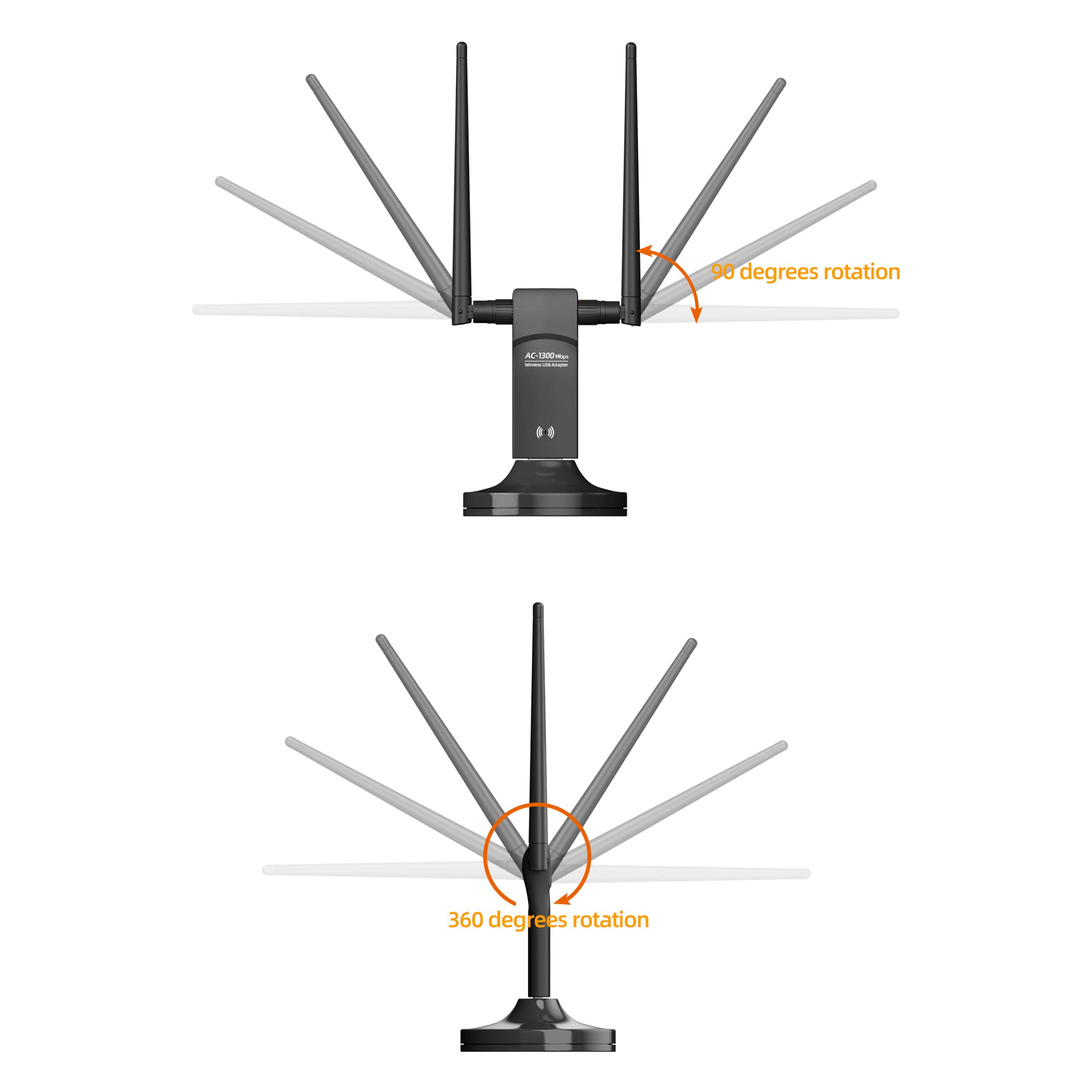 Zoolan 1300Mbps Long Range USB WiFi Adapter for PC: Desktop Laptop of Windows 11/10/8.1/8/7, USB Wireless Adapter Dual Band 2.4GHz 400Mbps + 5.8GHz 867Mbps, 2X 5dBi High Gain Antennas, USB 3.0 Cradle